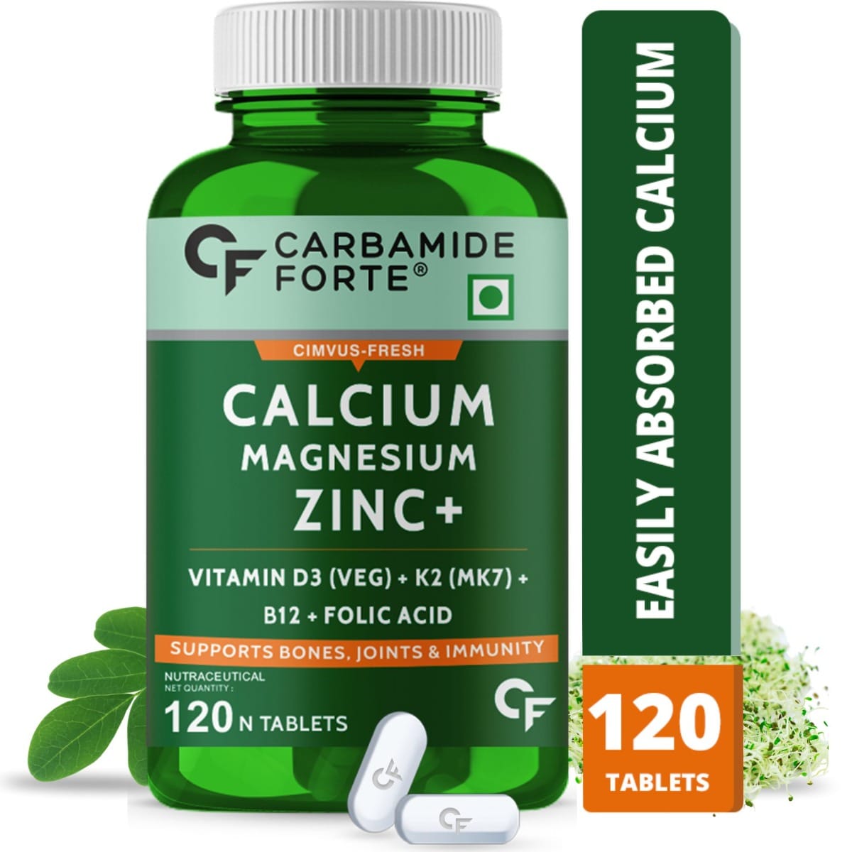 Carbamide Forte Calcium Magnesium + Zinc | 120 Veg Tablets | Bones ...