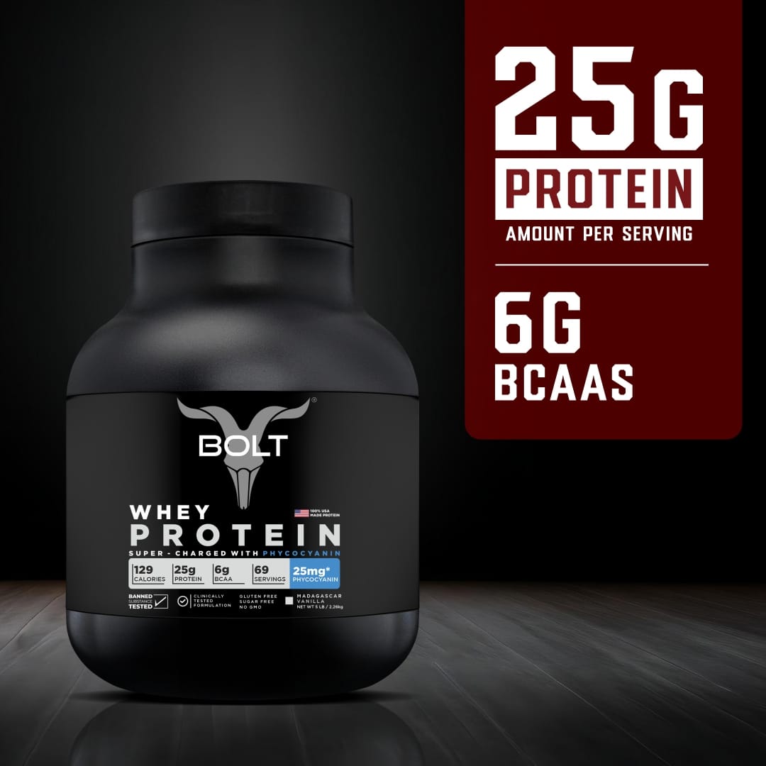 Bolt Whey Protein 2.26kg | Madagascar Vanilla | 69 Servings | 25g ...