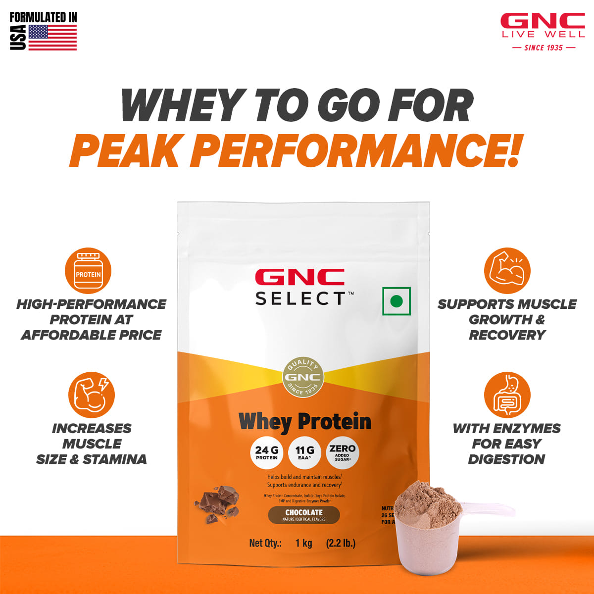 GNC 100% Whey Protein Powder With Free Shaker | 2.2 LBS (1KG ...