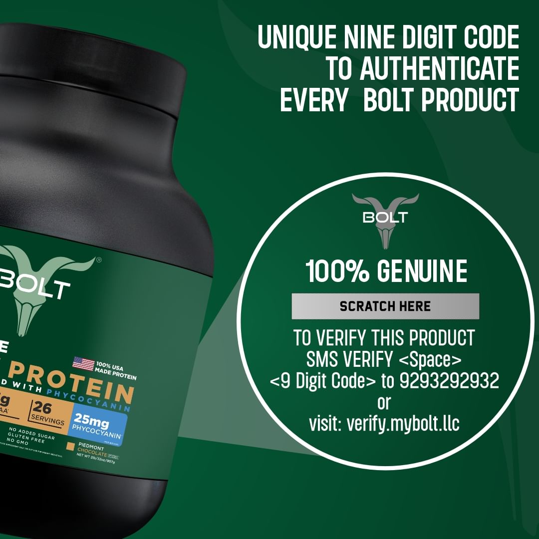 Bolt Biozyme Plant Protein Super-Charged With Phycocyanin, 26 g Protein ...