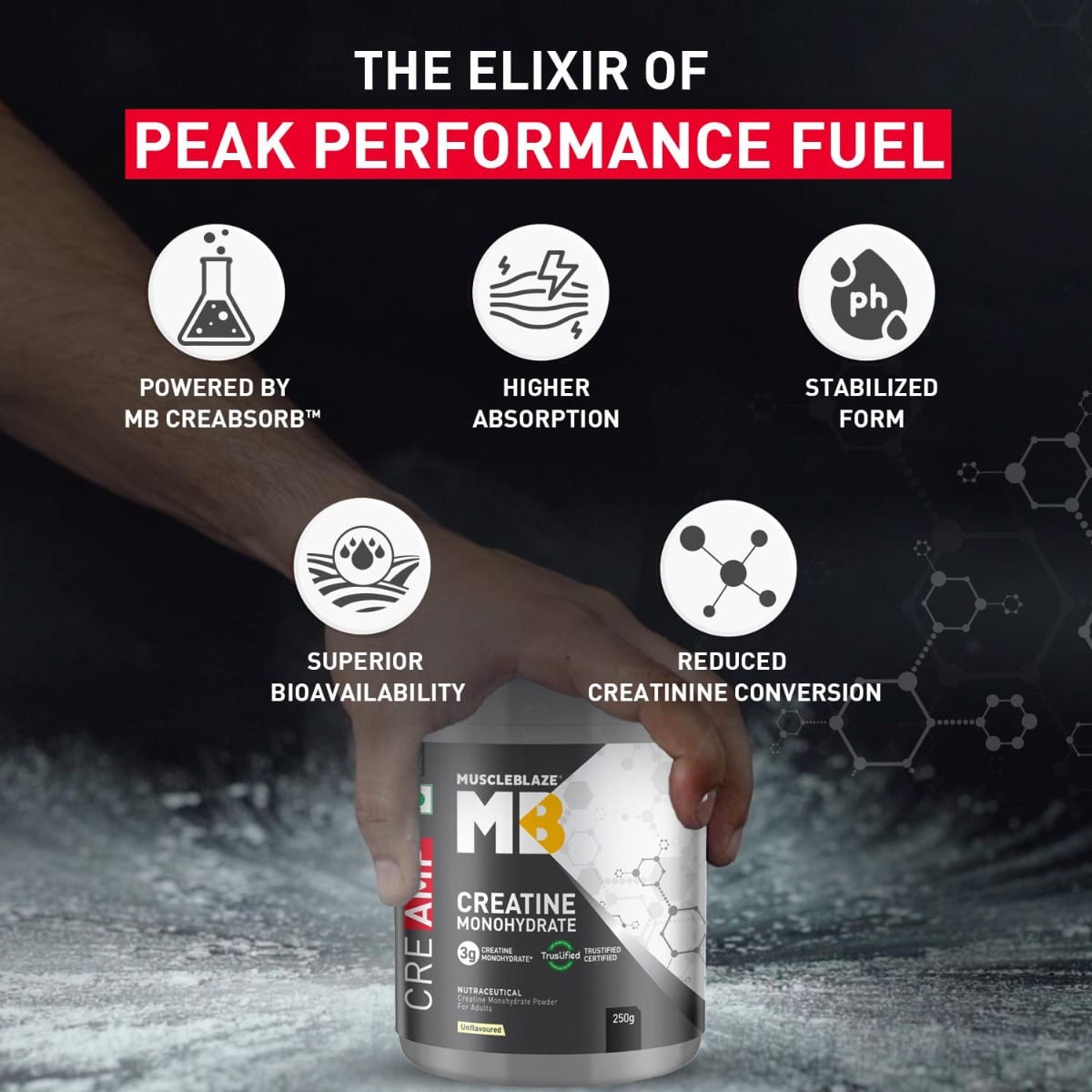 MuscleBlaze MB Creatine Monohydrate 250g | 83 Servings | Unflavoured ...