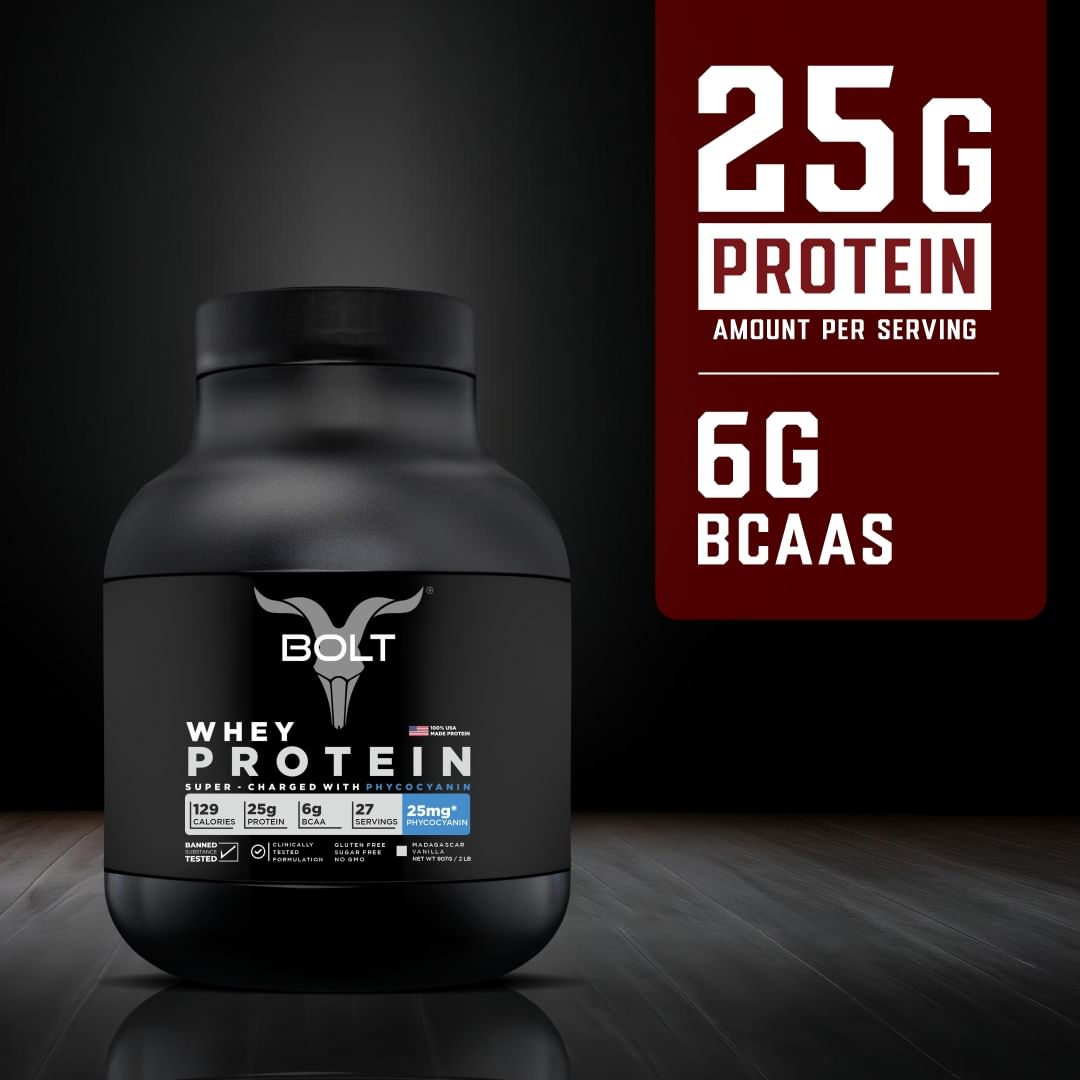 Bolt Whey Protein (25g per serving) - 907g | Madagascar Vanilla | 27 ...