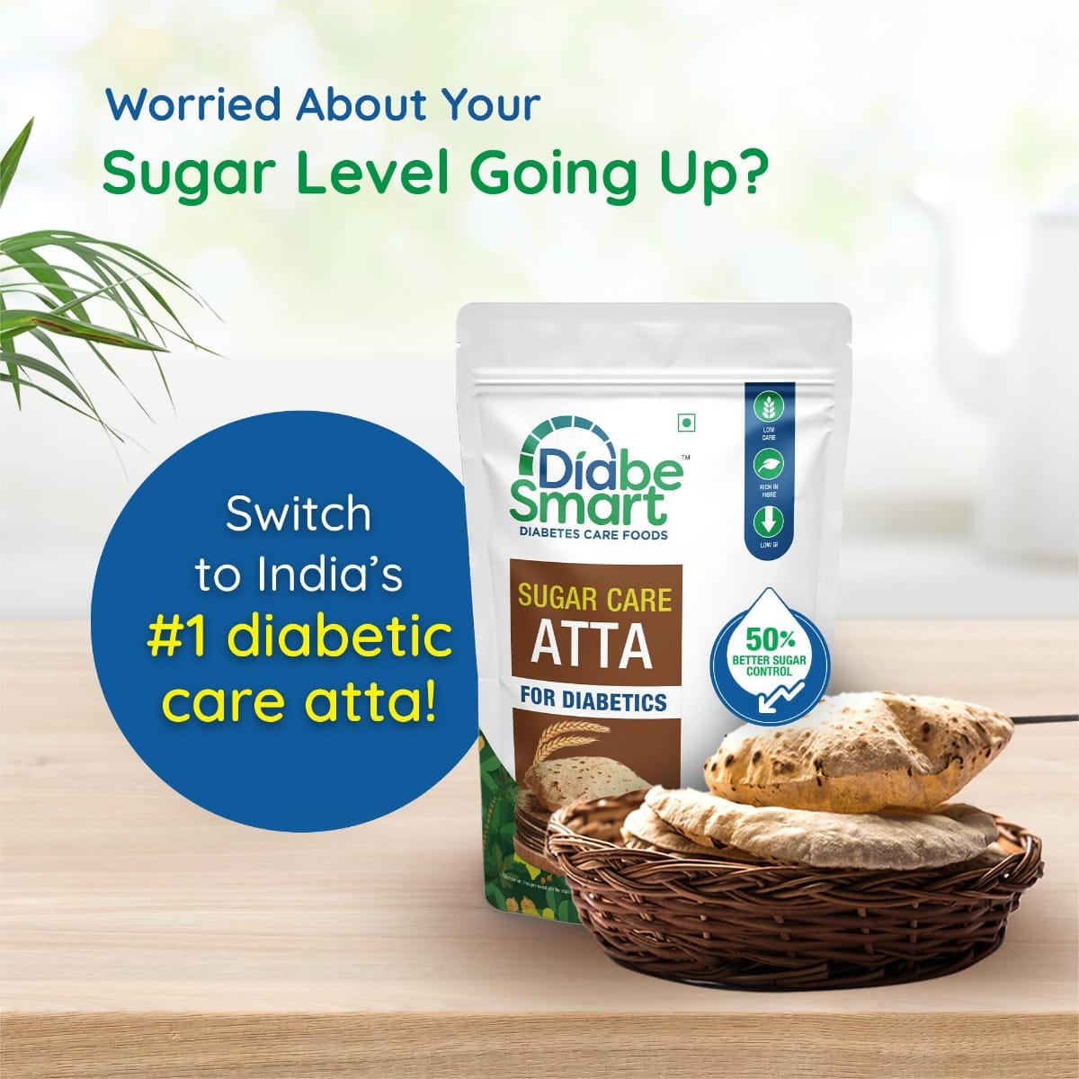 DiabeSmart Sugar Care Atta 2 Kg | 50% Better Blood Sugar Control ...