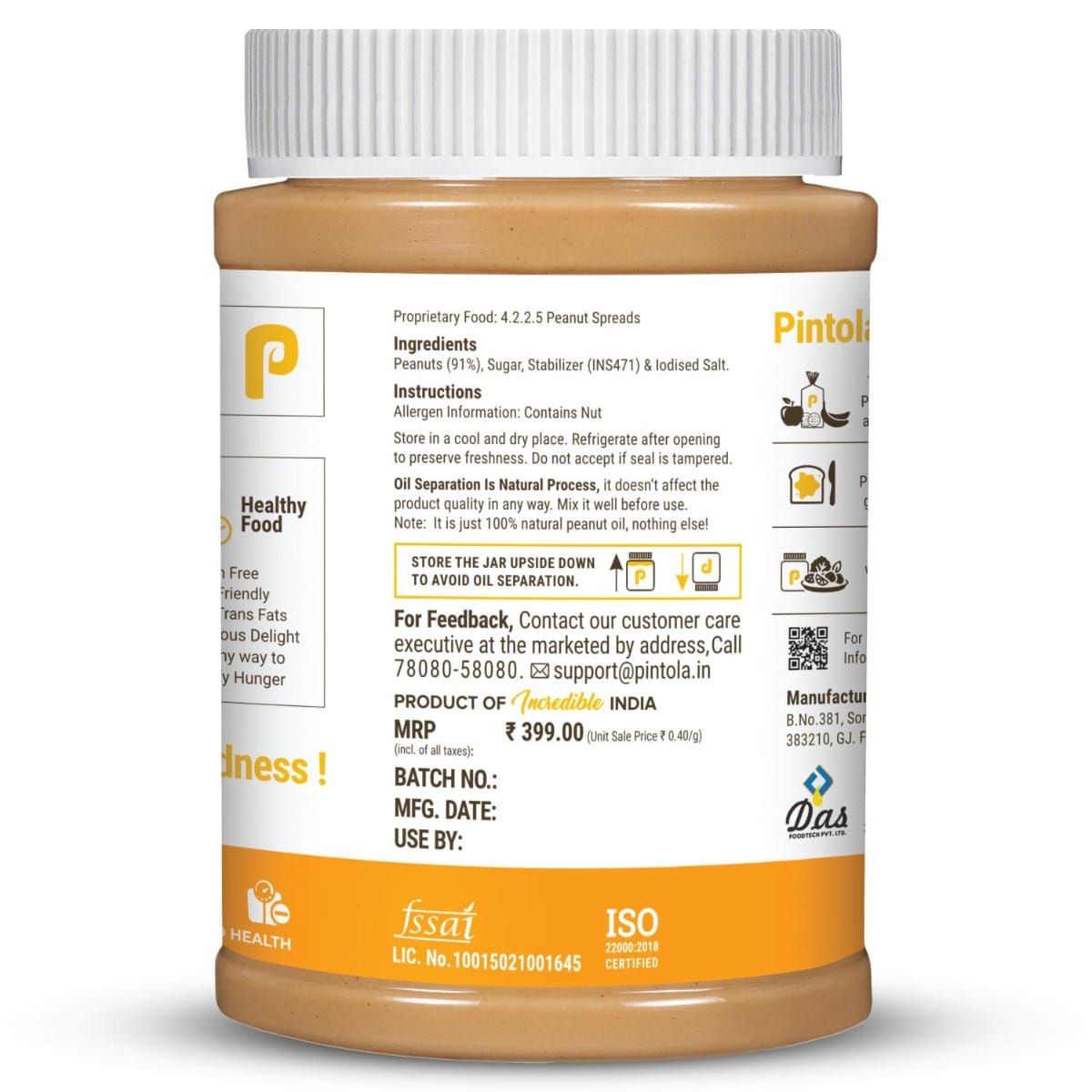 Pintola Classic Peanut Butter Made With Finest Grade Peanut Butter ...