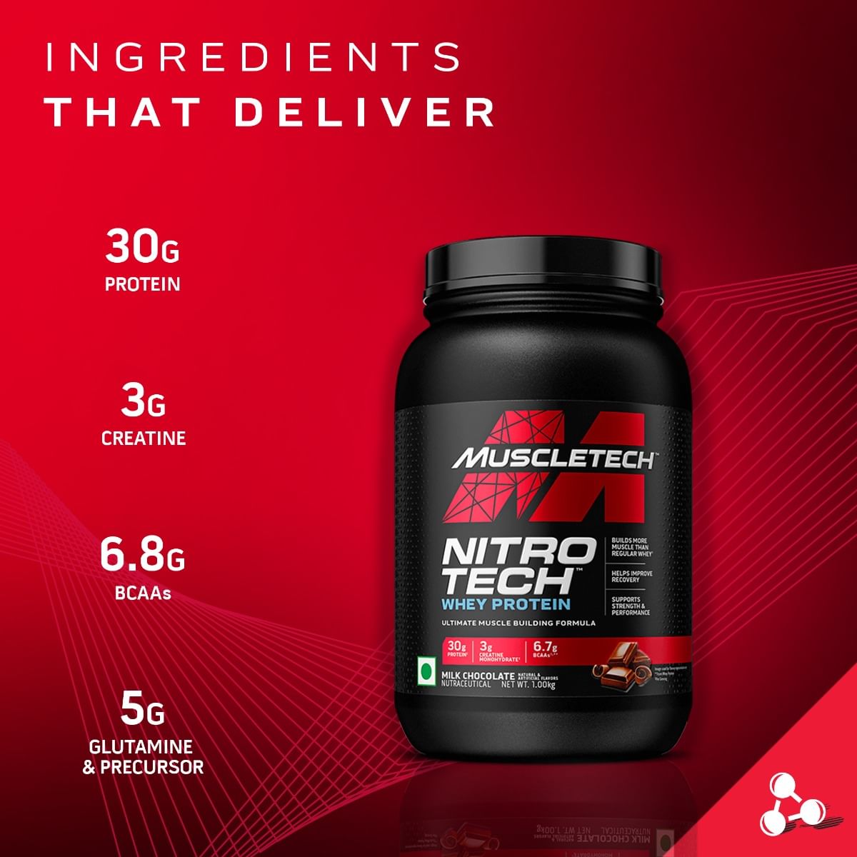 MuscleTech Nitrotech Whey Protein 1.81kg | 40 Serving | 30g Protein ...