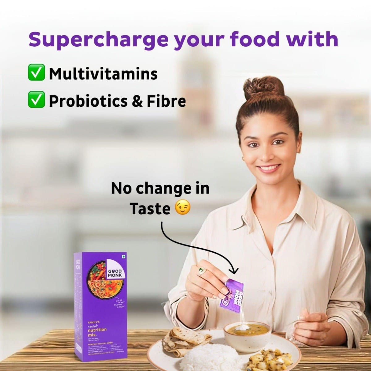 Good Monk Multivitamin, Probiotic & Fibre Mix (Add to Food, No Taste ...