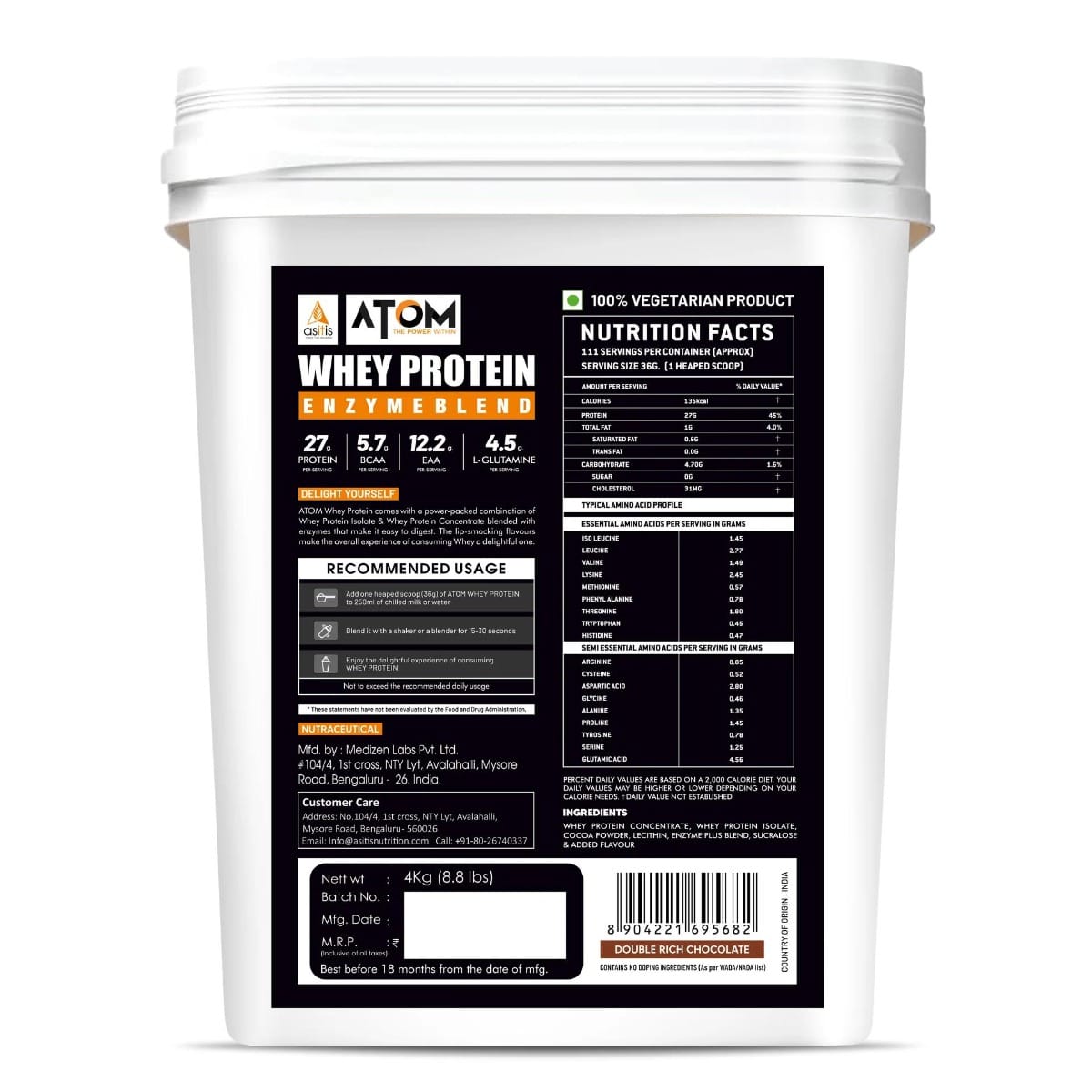 AS-IT-IS ATOM Whey Protein 4kg | Double Rich Chocolate | 111 Servings ...