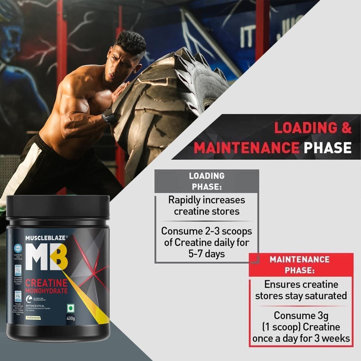MuscleBlaze MB Creatine Monohydrate 400g | 133 Servings | Unflavoured ...