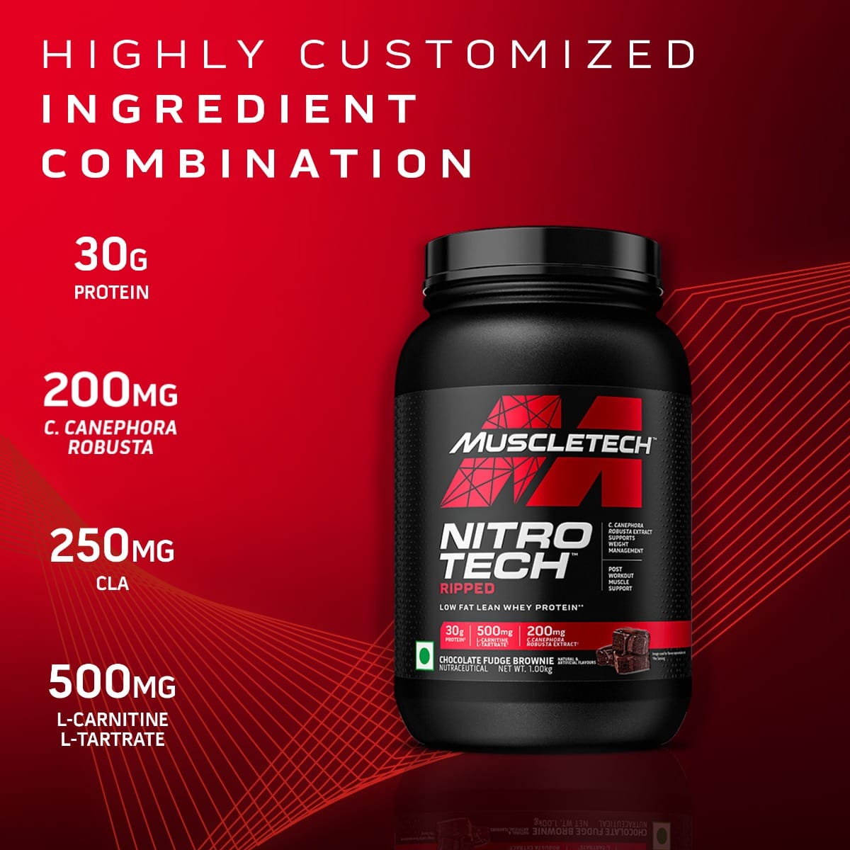 MuscleTech Nitrotech Ripped 1Kg | 24 Serving | 30g Protein | Choclate ...