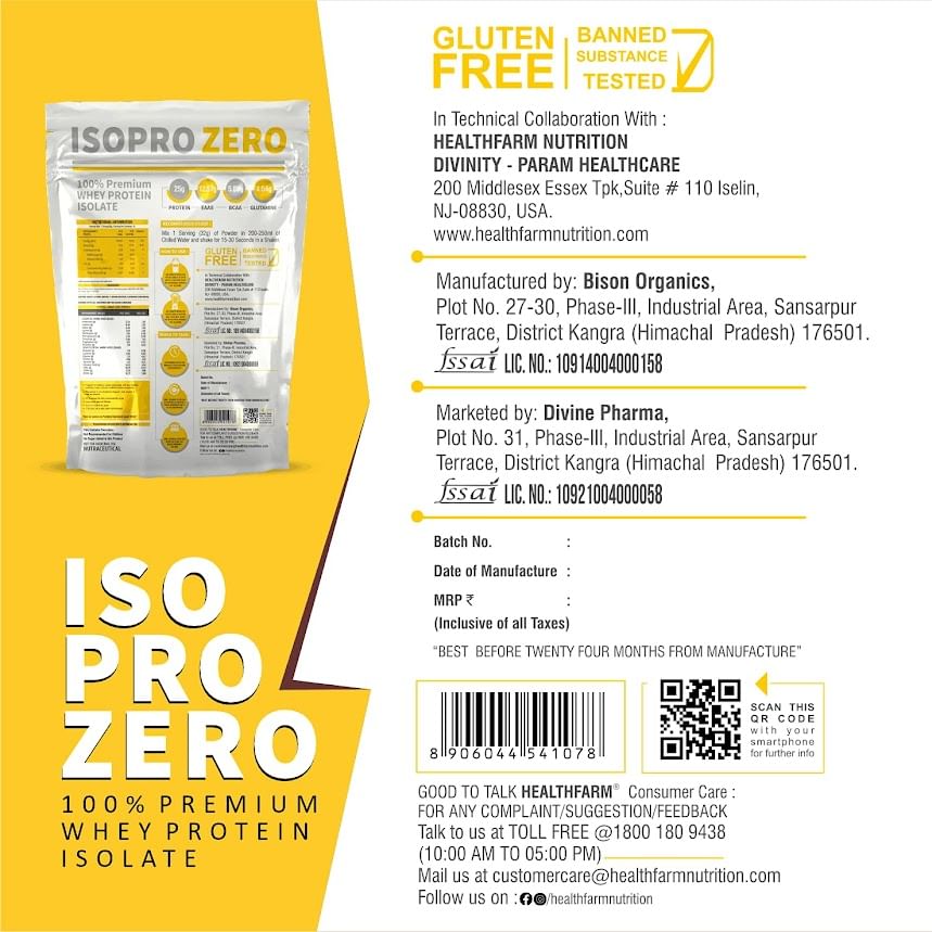 Healthfarm Isopro Zero Whey Isolate Protein Powder,whey isolate protein ...