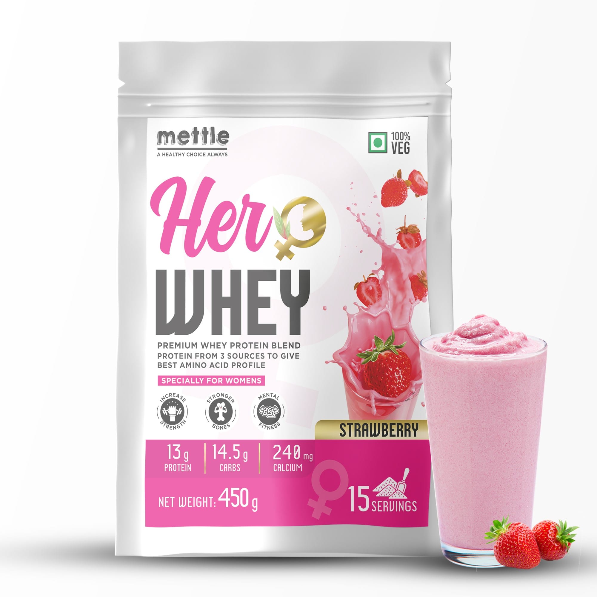 Getmymettle Her Whey Strawberry Strawberry 450g