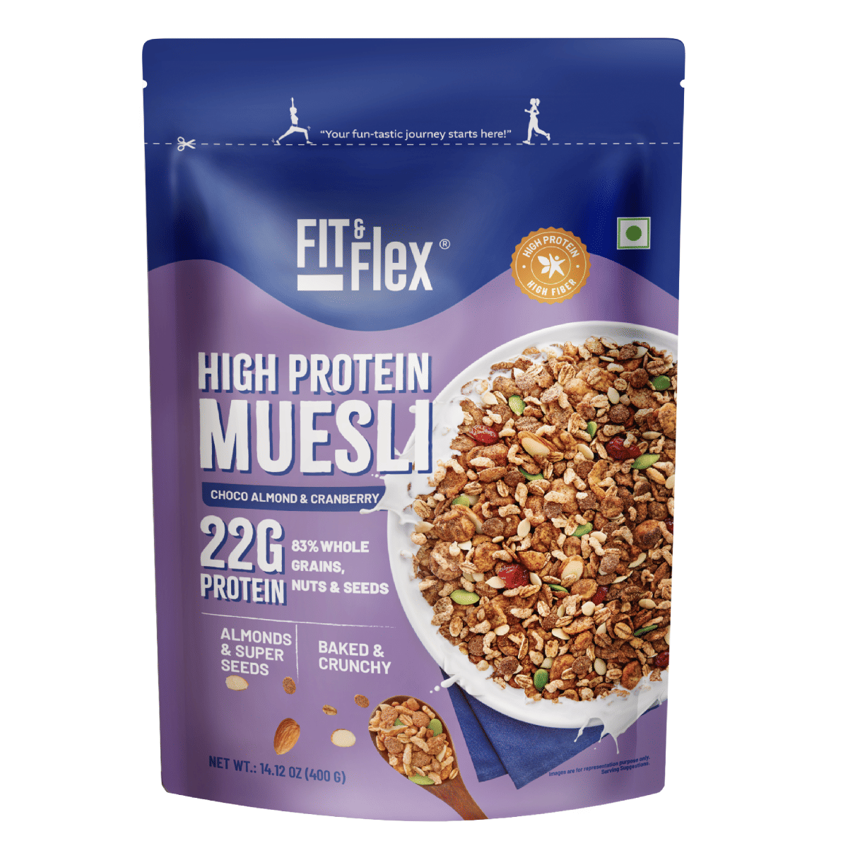 Fit & Flex High Protein Muesli 400g, 22g Protein, Choco Almond ...