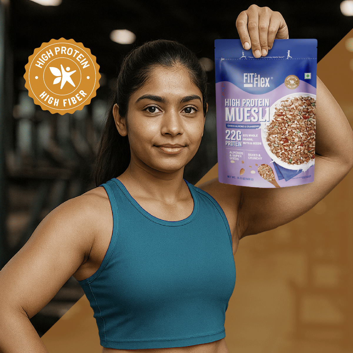 Fit & Flex High Protein Muesli 400g, 22g Protein, Choco Almond ...