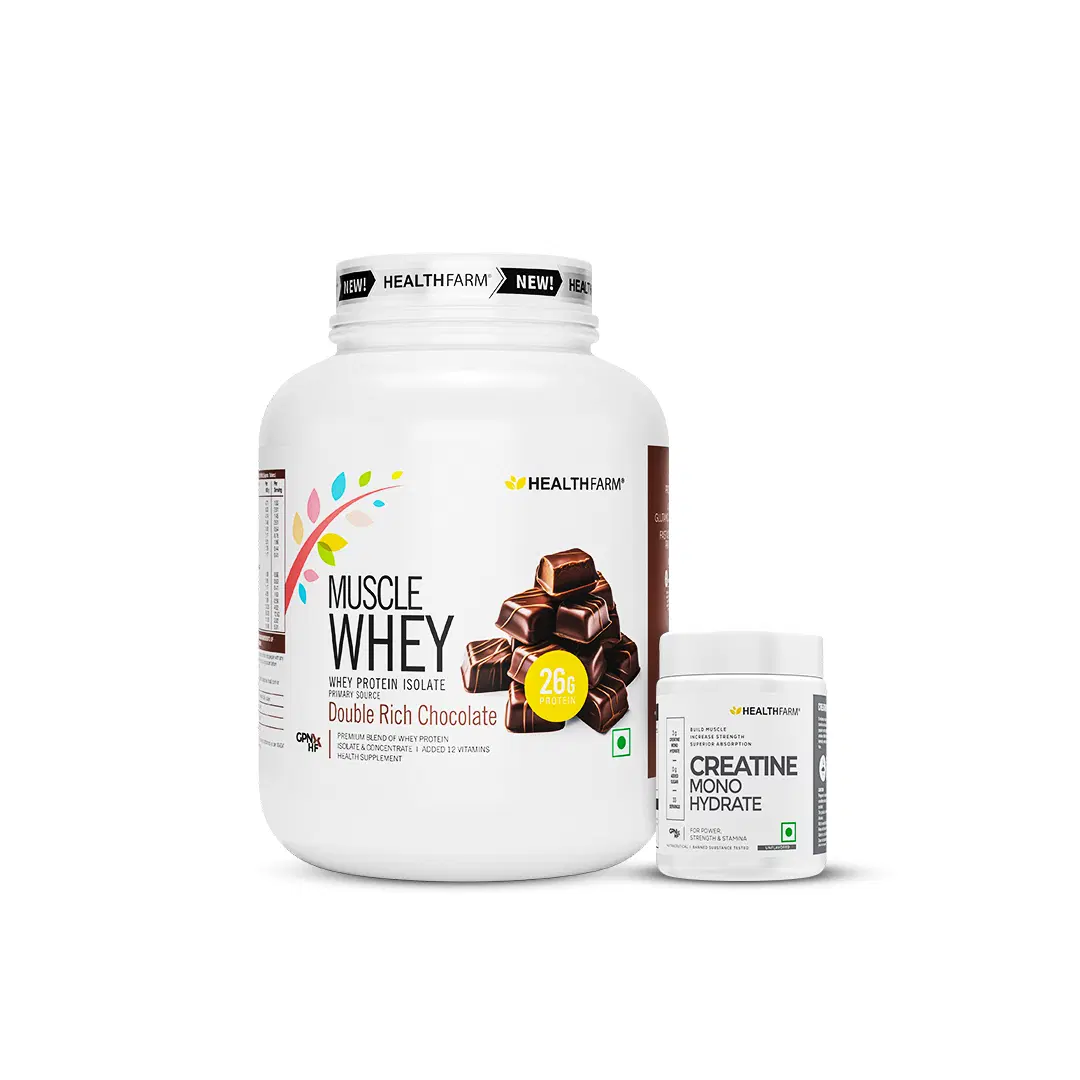 Healthfarm Muscle whey Double Rich Chocolate 2kg + Creatine 100gms Combo