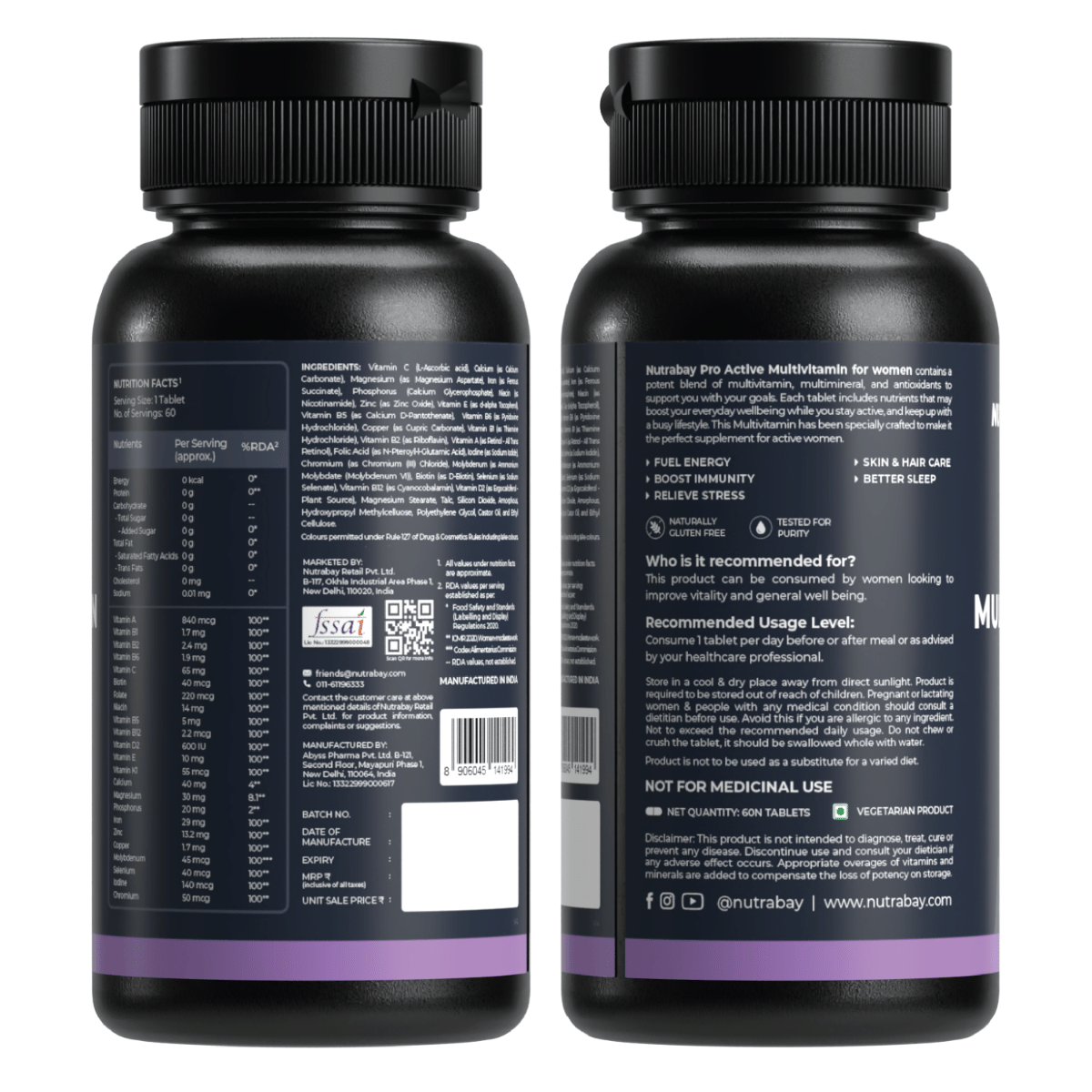 Nutrabay Pro Active Multivitamin for Women - 100% RDA of Iron, Vitamin ...