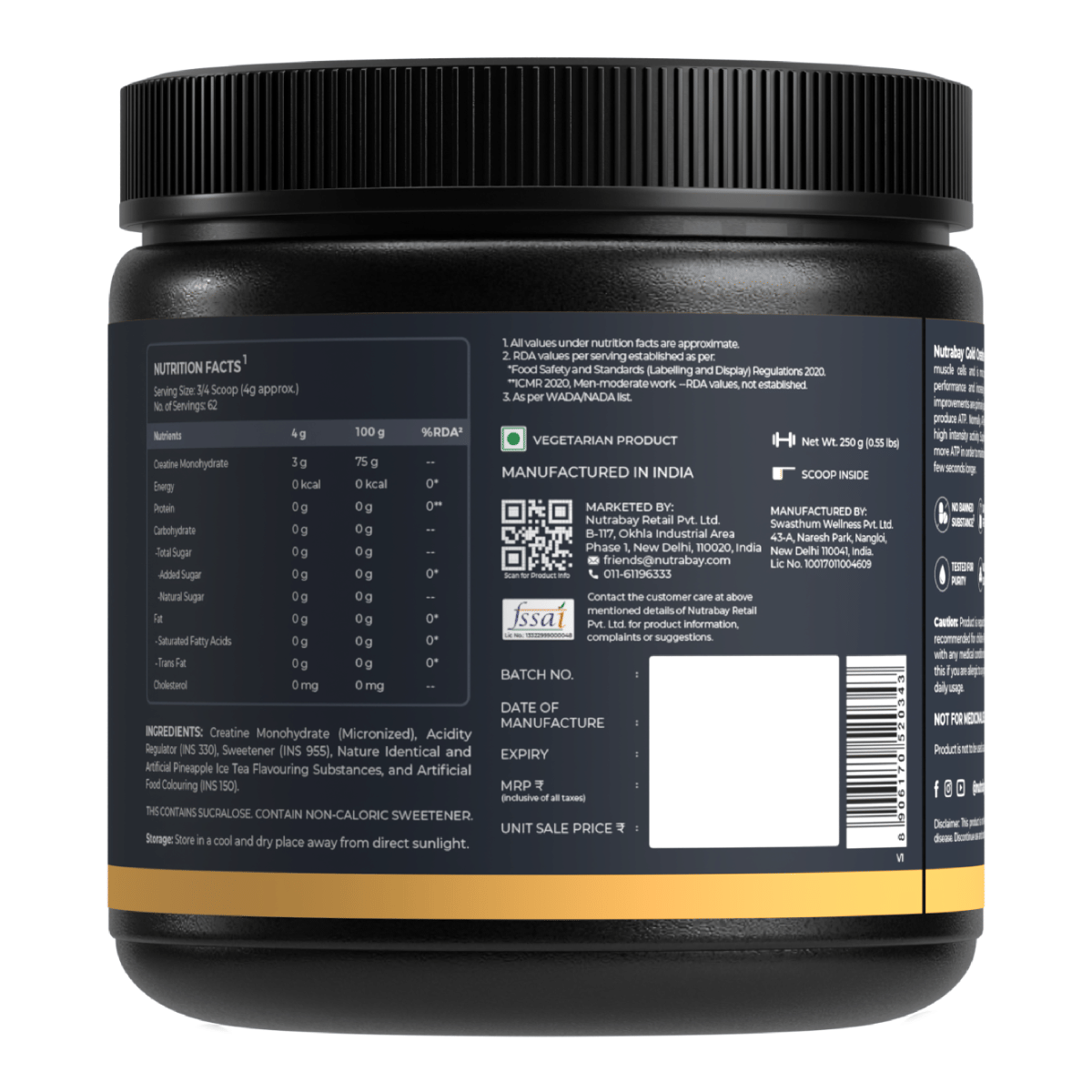 Nutrabay Gold Micronised Creatine Monohydrate - 250g, Pineapple Ice Tea ...