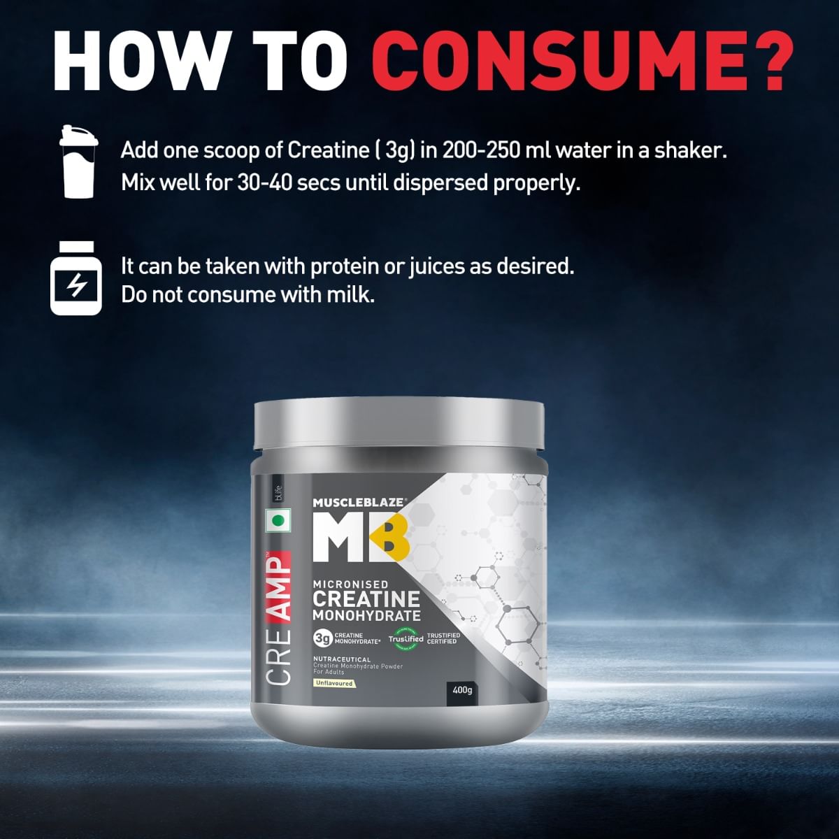 MuscleBlaze MB Creatine Monohydrate 400g | 133 Servings | Unflavoured ...