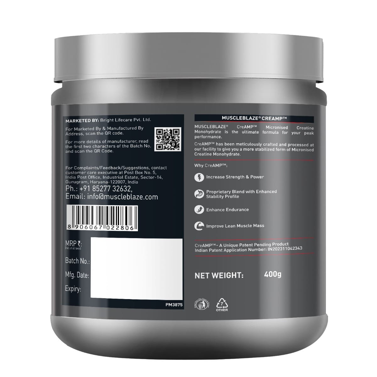MuscleBlaze MB Creatine Monohydrate 400g | 133 Servings | Unflavoured ...