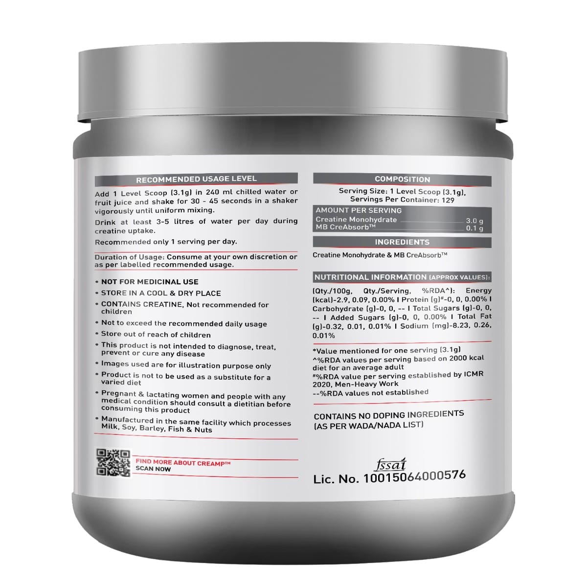 MuscleBlaze MB Creatine Monohydrate 400g | 133 Servings | Unflavoured ...