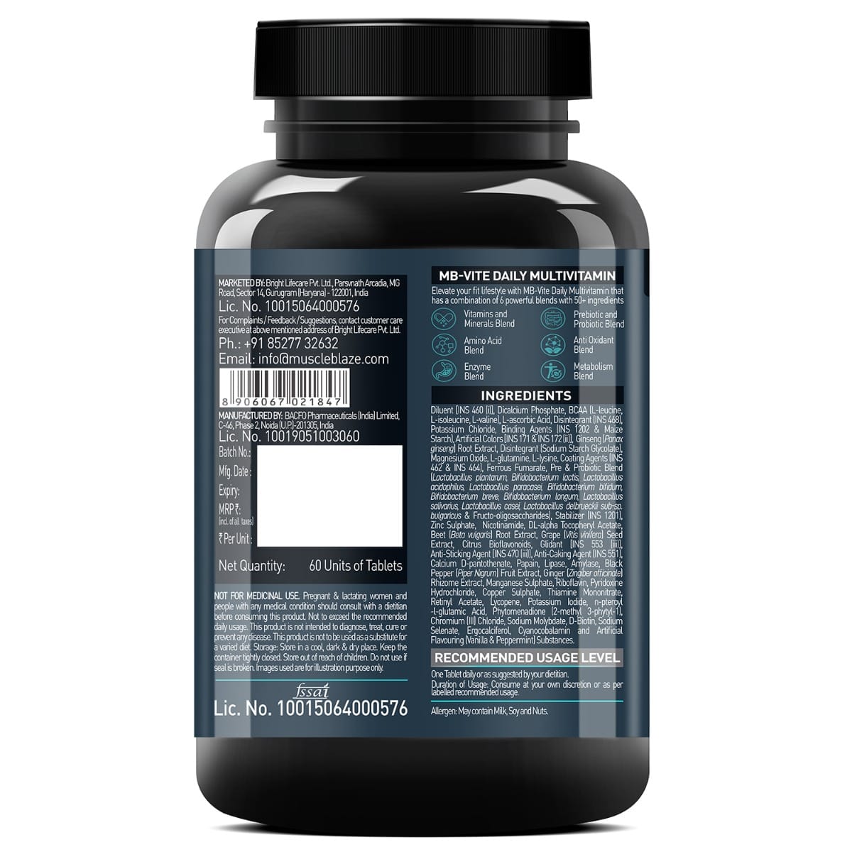 MuscleBlaze MB-Vite Daily Multivitamin | 60 Tablets | 51 Ingredients ...
