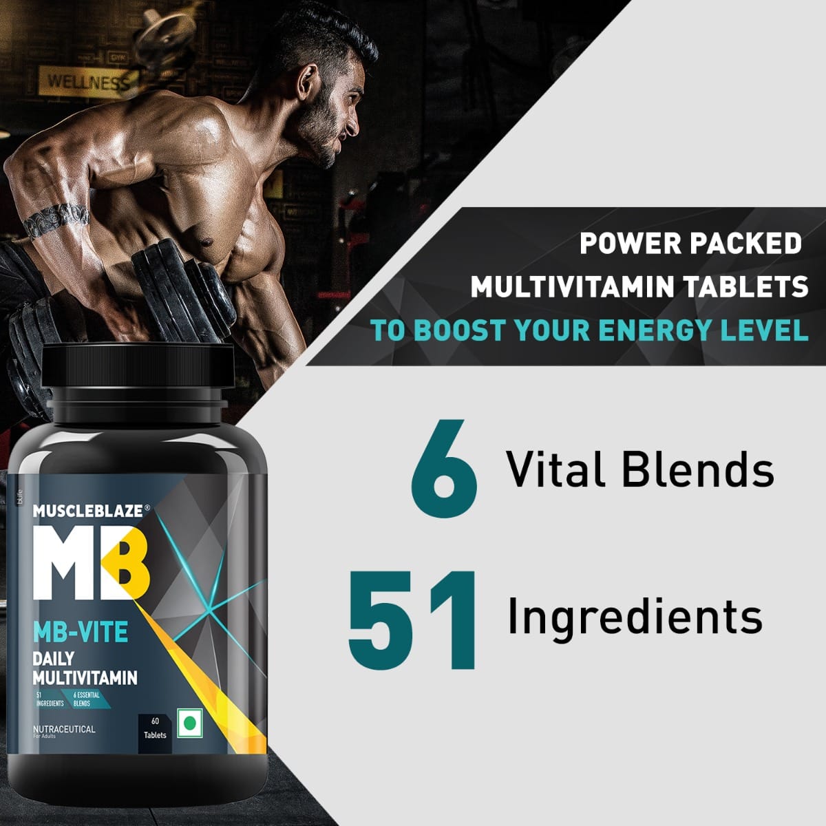 MuscleBlaze MB-Vite Daily Multivitamin | 60 Tablets | 51 Ingredients ...
