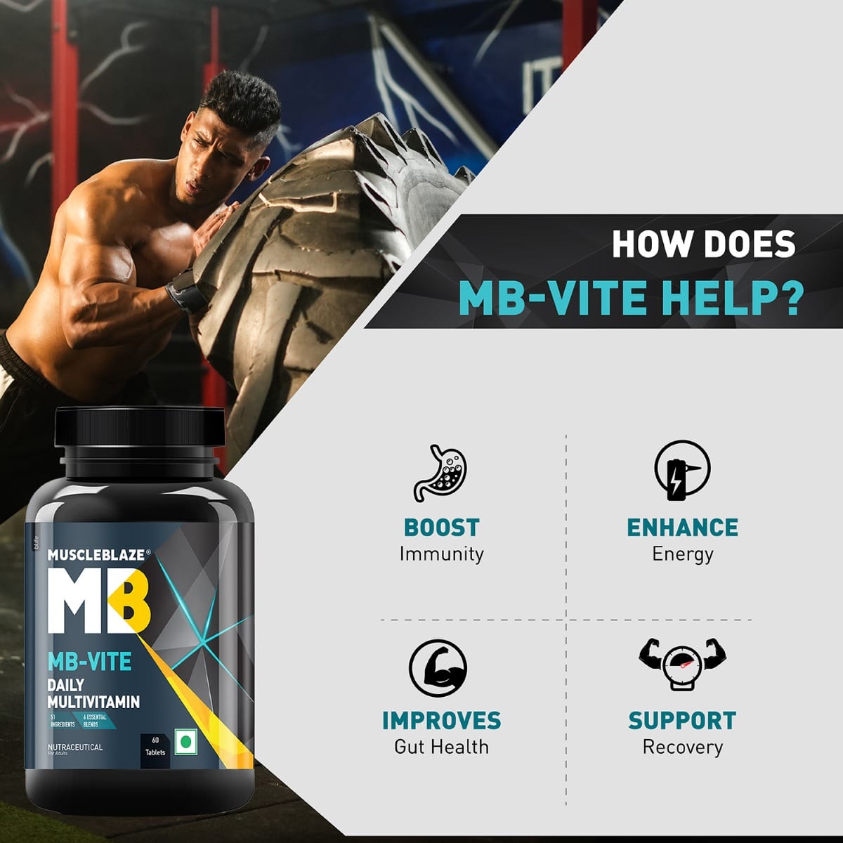 MuscleBlaze MB-Vite Daily Multivitamin | 60 Tablets | 51 Ingredients ...