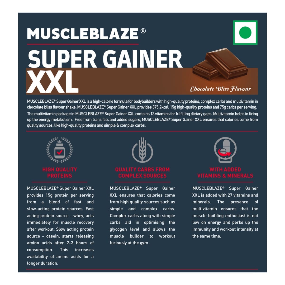 MuscleBlaze MB Super Gainer XXL 1Kg | Chocolate Bliss Flavour | Muscle ...