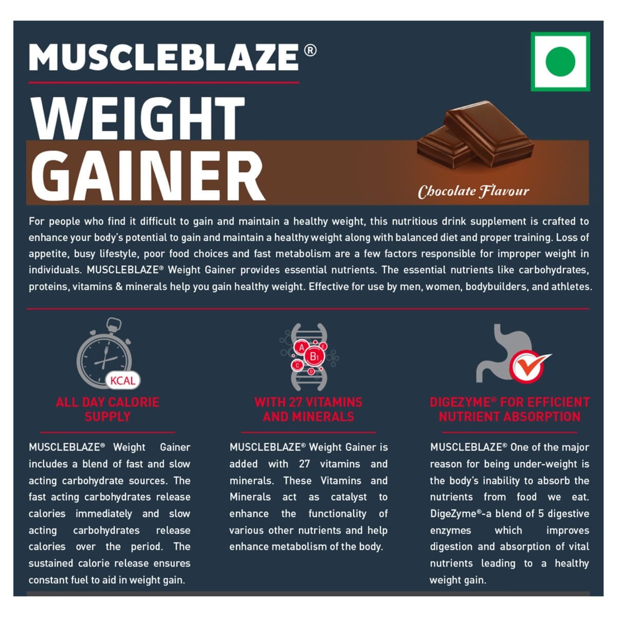 MuscleBlaze MB Weight Gainer 1Kg | Chocolate Flavour | 27 Vitamins and ...