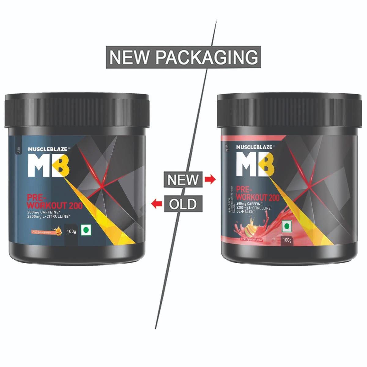 MuscleBlaze MB Pre Workout 200 100g | 20 servings | Fruit Splash ...