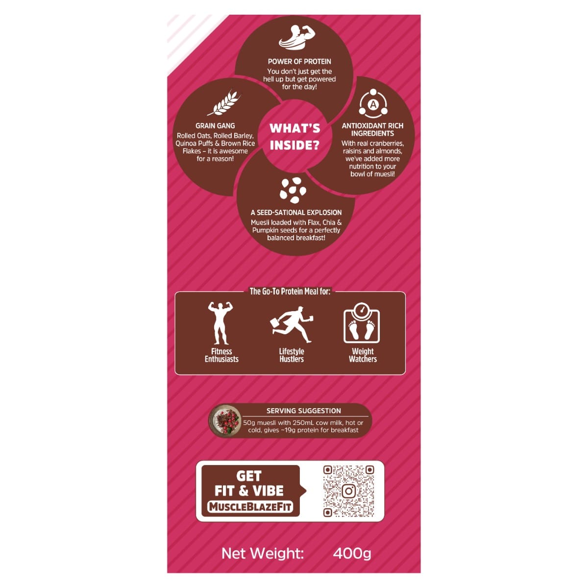 MuscleBlaze MB High Protein Muesli, Dark Chocolate & Cranberry, 22 g ...