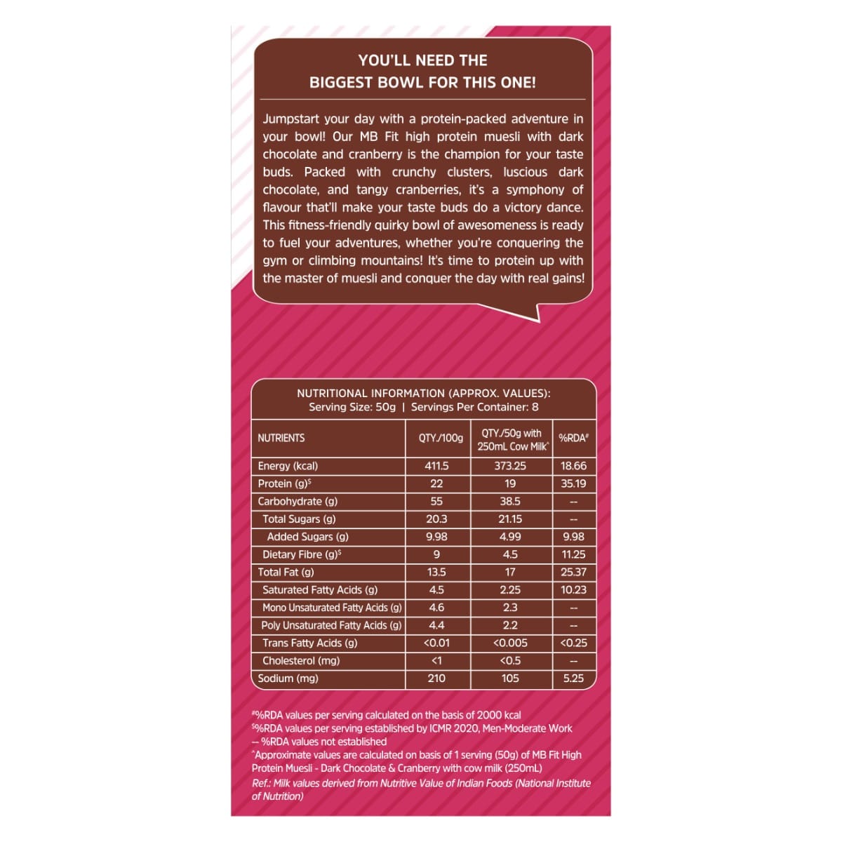 MuscleBlaze MB High Protein Muesli, Dark Chocolate & Cranberry, 22 g ...