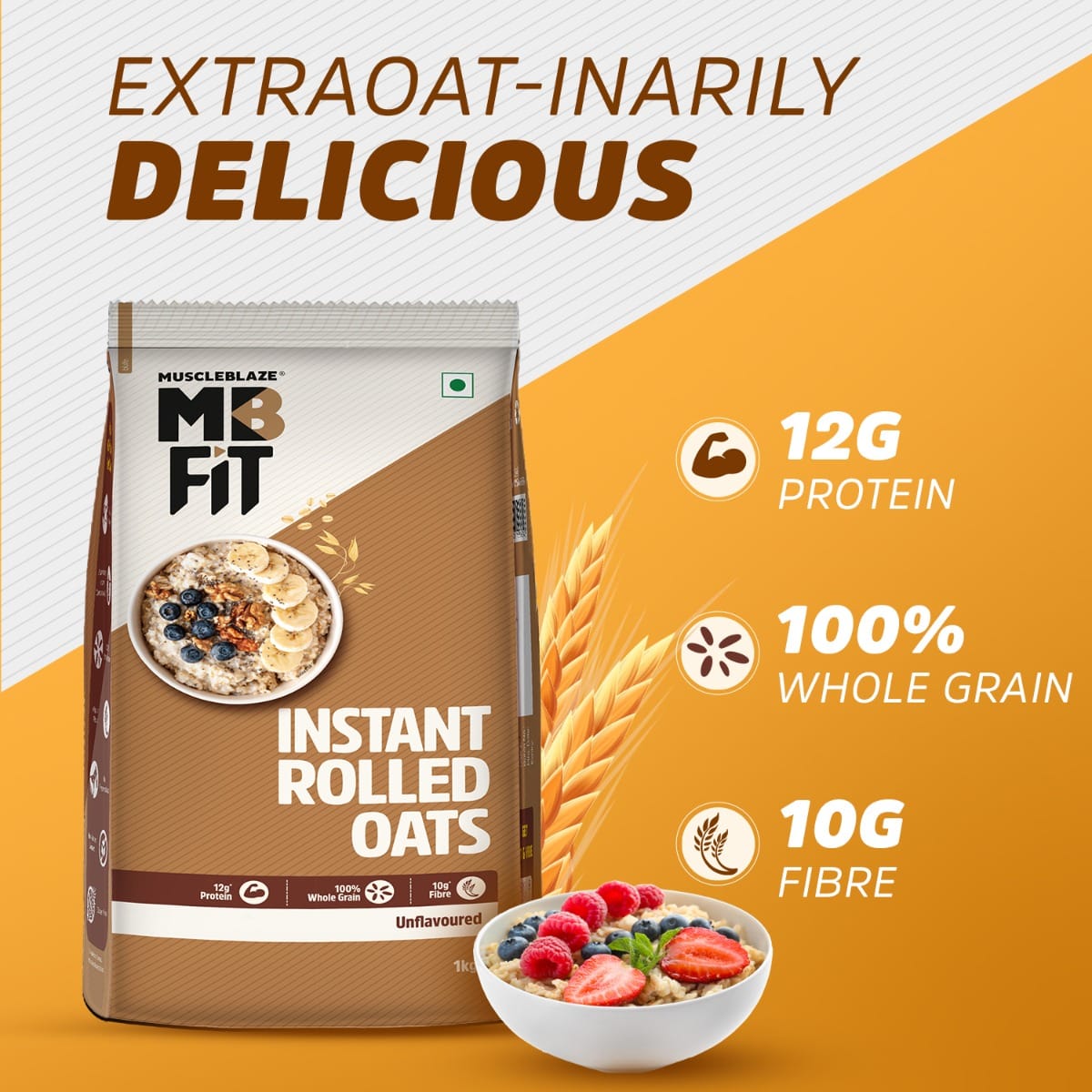 MuscleBlaze Fit Instant Oats 1 kg, Unflavoured | 12 g Protein, 100% ...