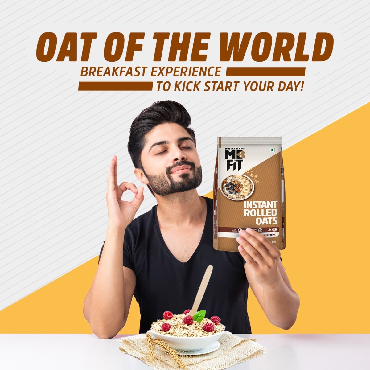 MuscleBlaze Fit Instant Oats 1 kg, Unflavoured | 12 g Protein, 100% ...