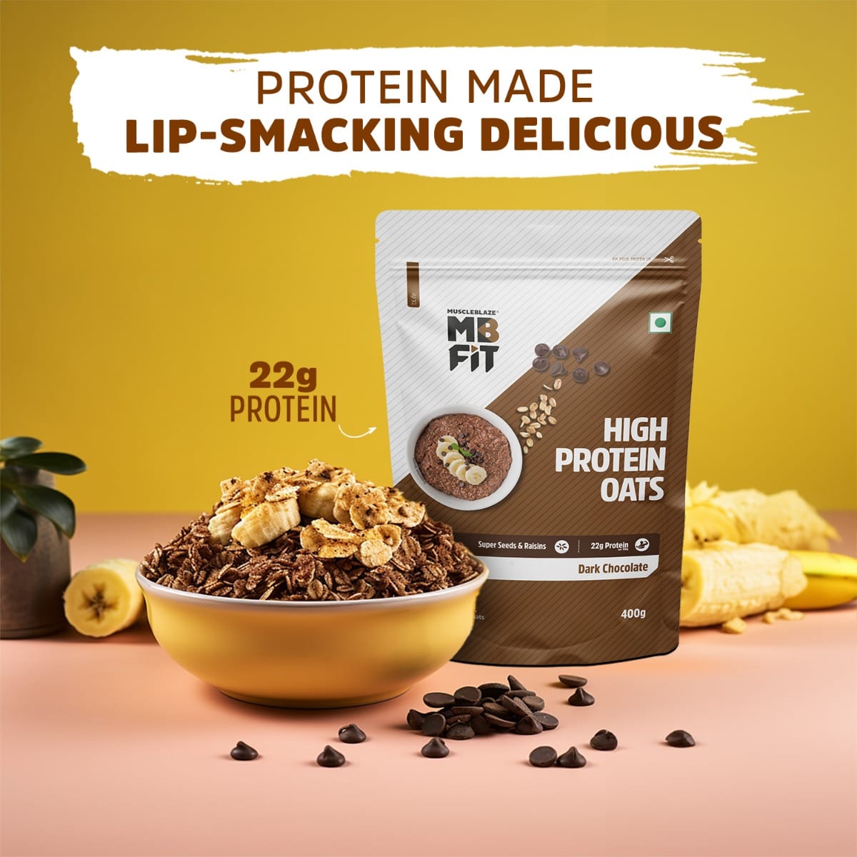 MuscleBlaze Fit High Protein Oats, 400 g, Dark Chocolate | 22 g Protein ...