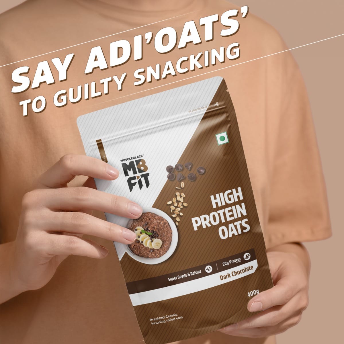 MuscleBlaze Fit High Protein Oats, 400 g, Dark Chocolate | 22 g Protein ...