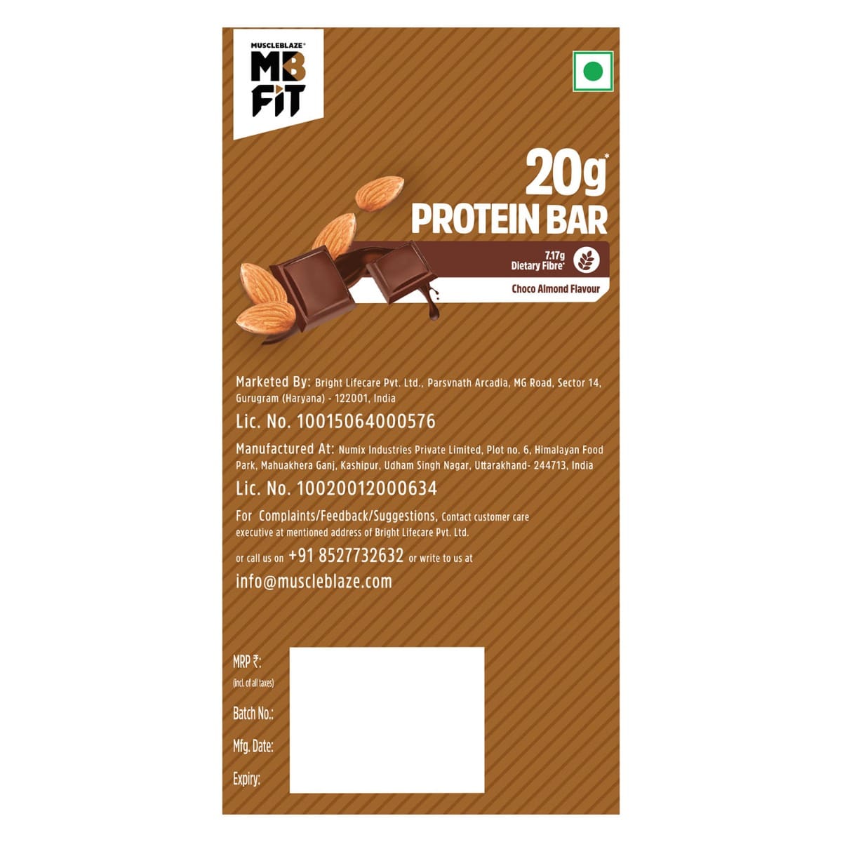 MuscleBlaze MB Protein Bar | 20g Protein | Choco Almond Flavour ...