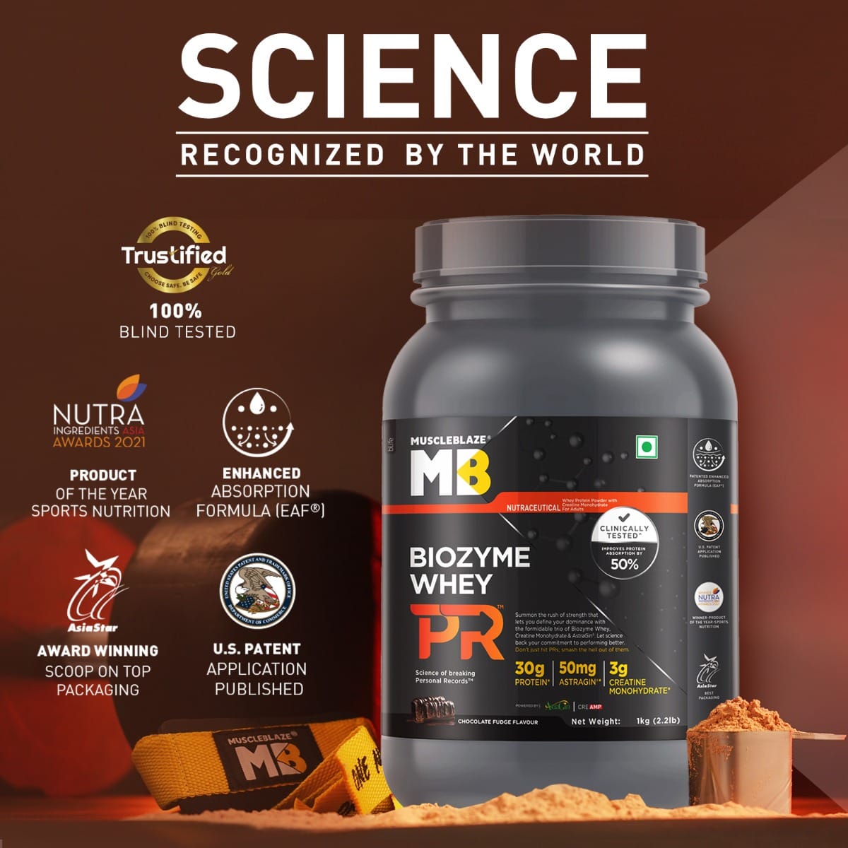 MuscleBlaze Biozyme Performance Whey Protein PR (Chocolate Fudge, 1 kg ...