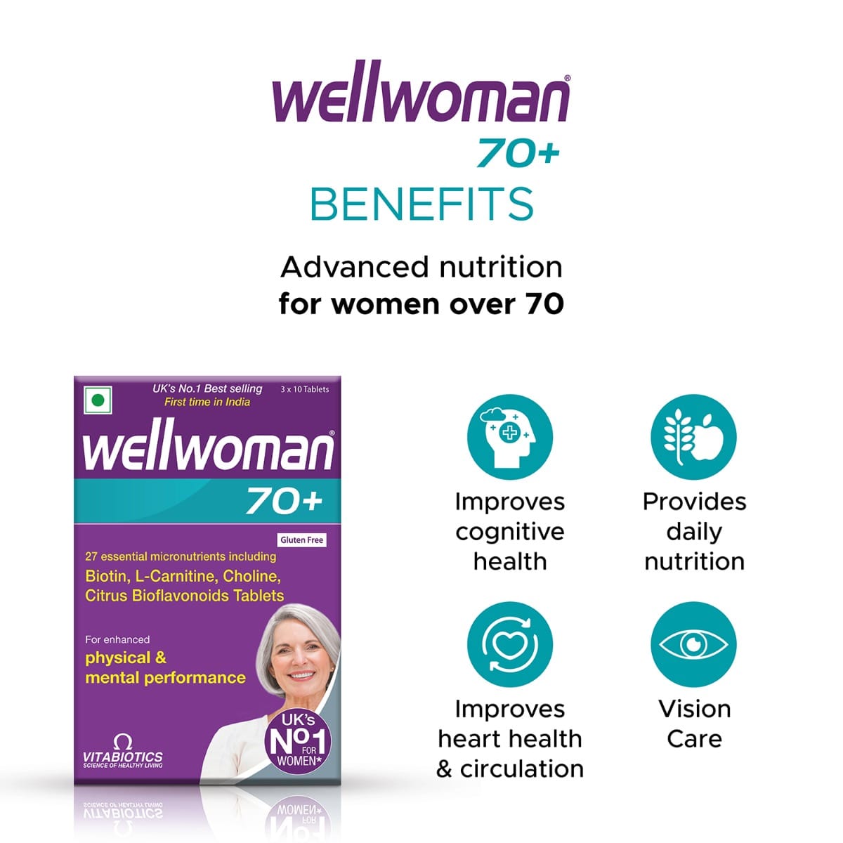 Wellwoman 70+ - Health Supplements (28 Vitamins and Nutrients) - 30 ...