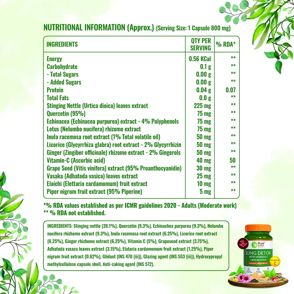 Pure Nutrition Lung Detox Supplement With Natural Herbal Blend Of ...