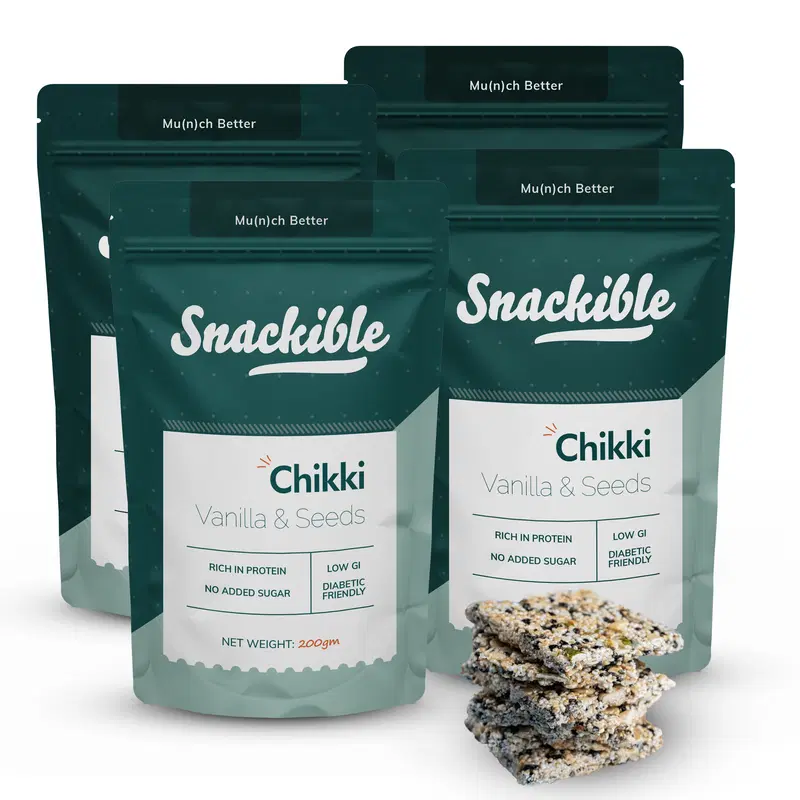 Snackible Vanilla & Seeds Chikki | Pack of 4 | 36 Chikkis (9 Chikkis ...