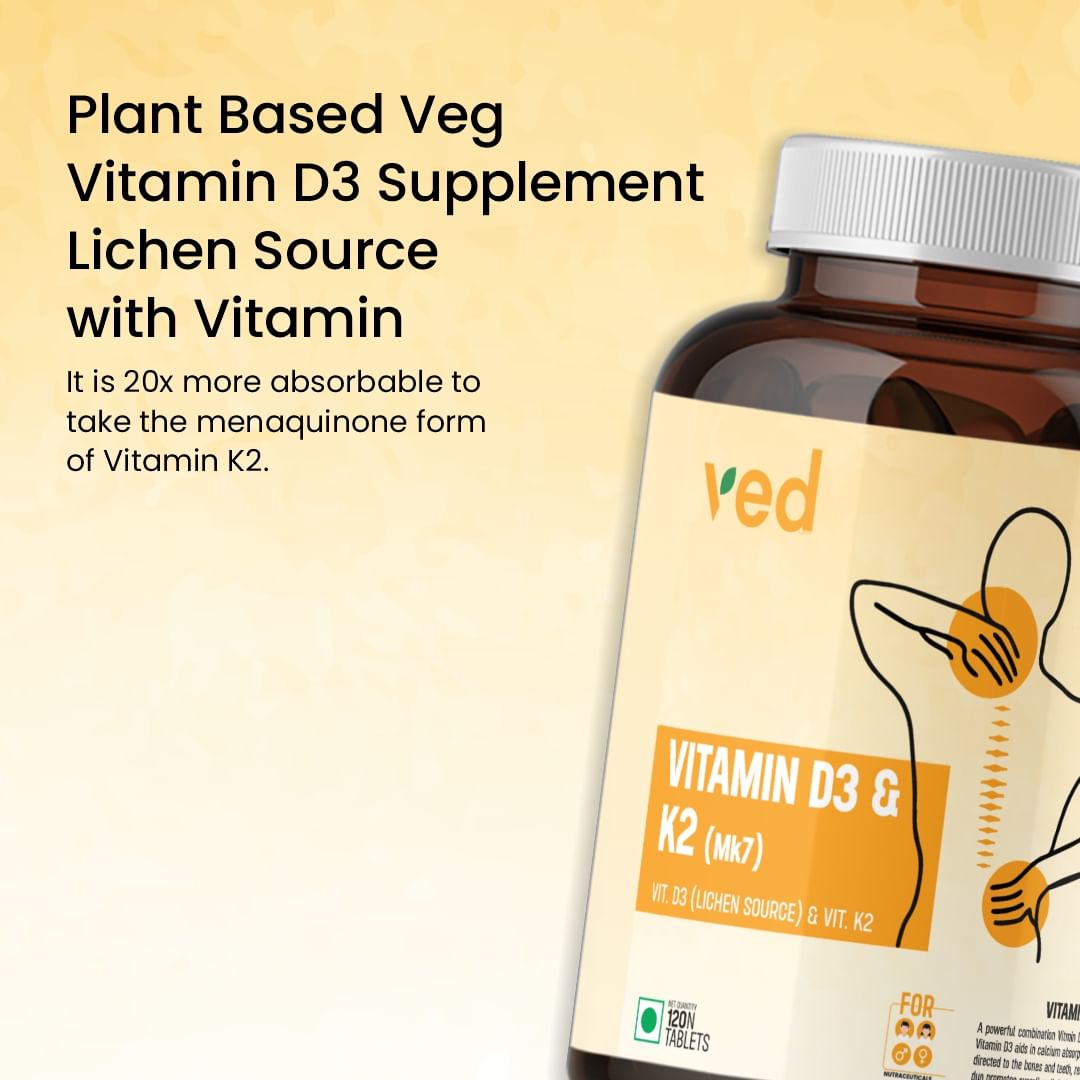 VEDayu Vitamin D3 K2 MK7 | Plant Based Veg Vitamin D3 Supplement Lichen ...