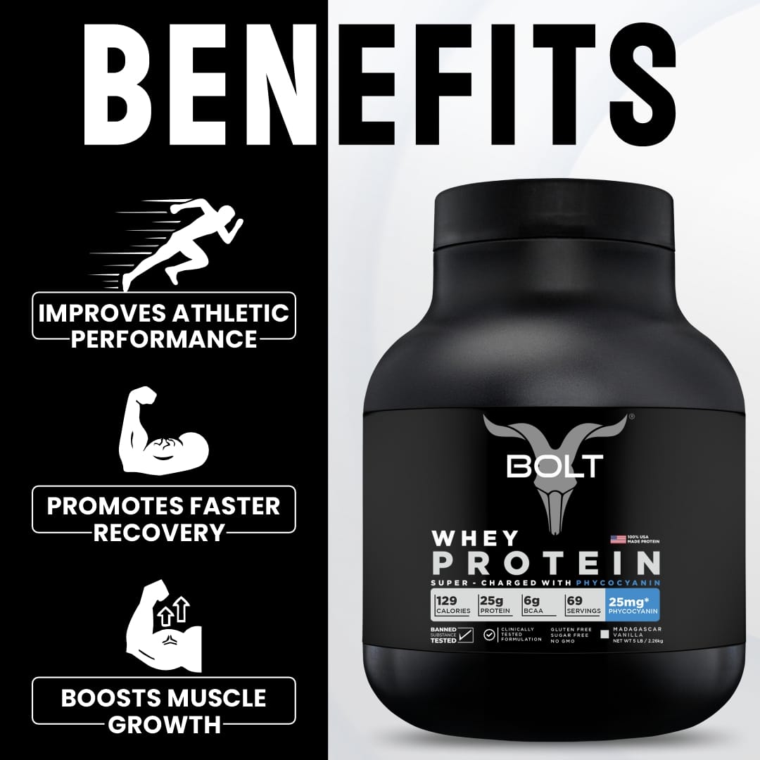 Bolt Whey Protein 2.26kg | Madagascar Vanilla | 69 Servings | 25g ...