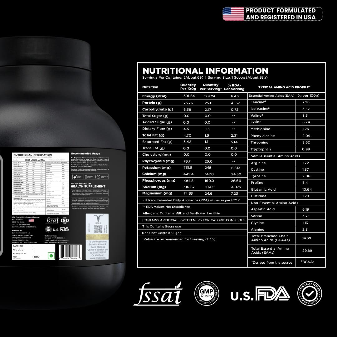 Bolt Whey Protein 2.26kg | Madagascar Vanilla | 69 Servings | 25g ...