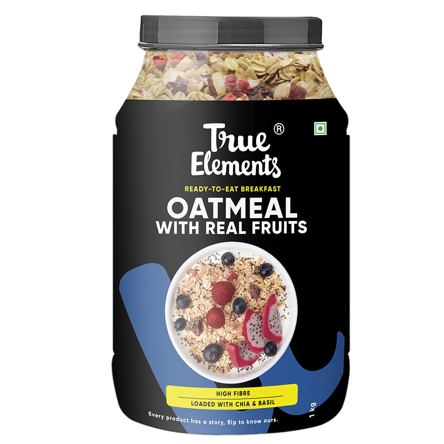 True Elements Whole Oatmeal 1kg - Goodness of Rolled Oats, Real Fruits ...