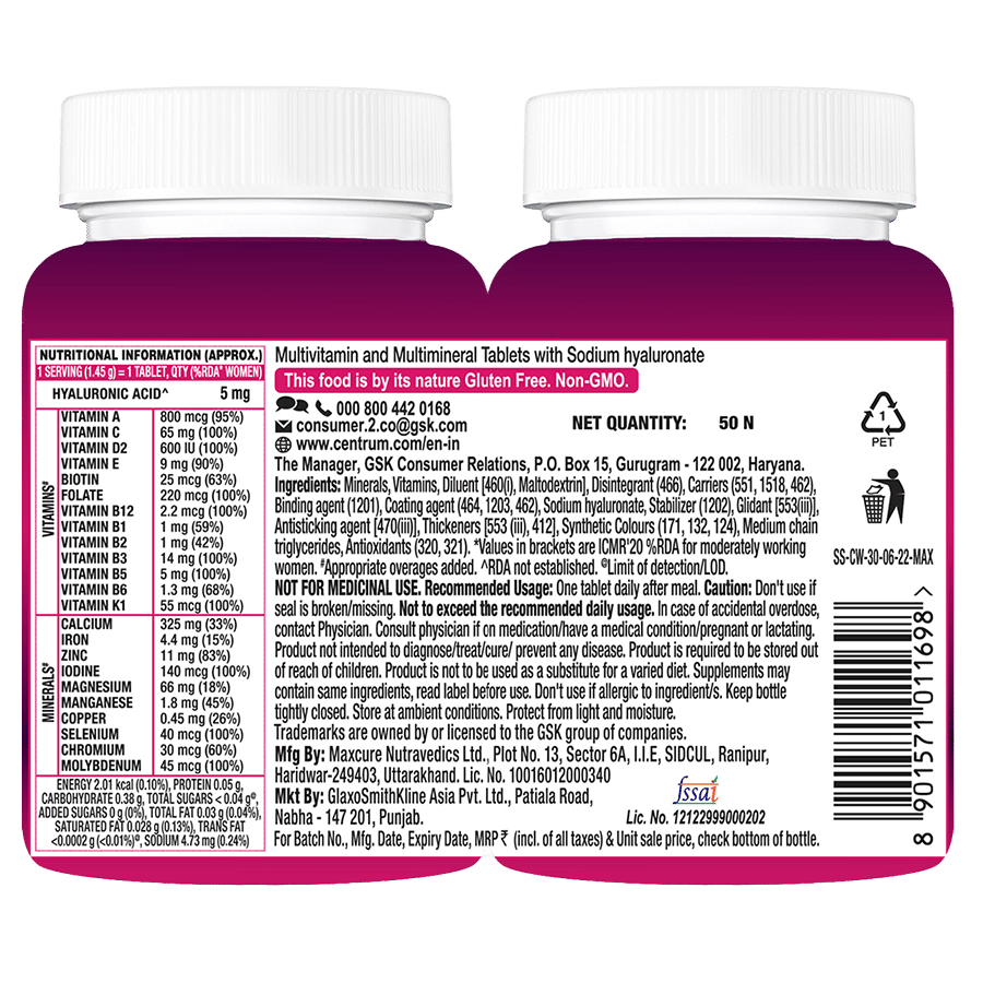 Centrum Women with Biotin Vitamin C & 22 vital Nutrients | 50 Tablet ...