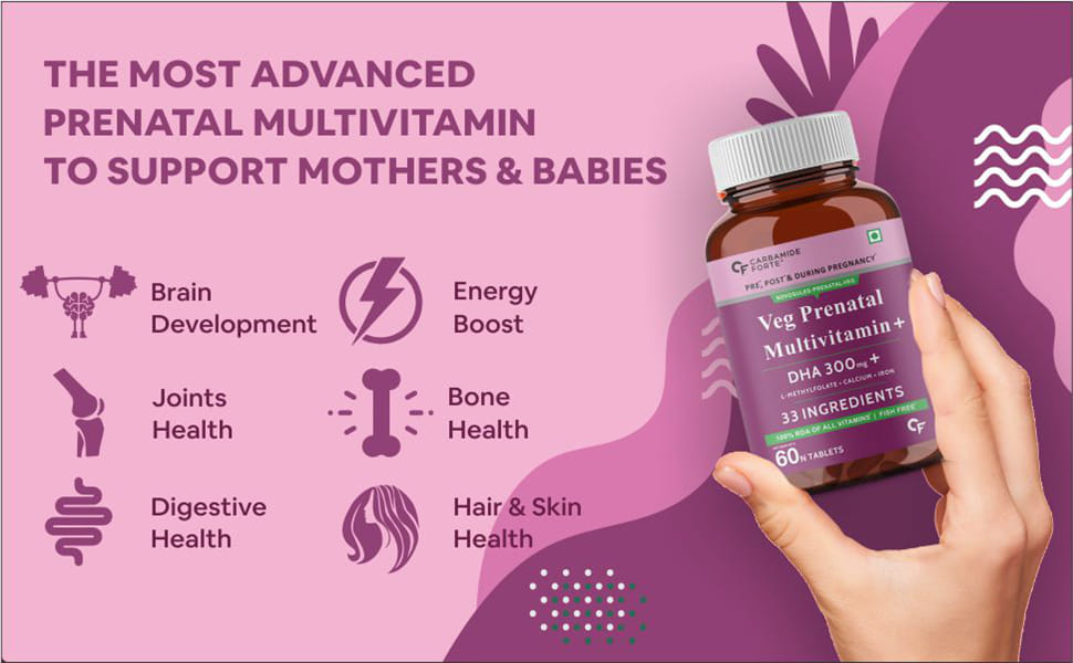 Carbamide Forte Veg Prenatal Multivitamin for Pregnancy with DHA 300mg ...