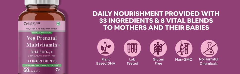 Carbamide Forte Veg Prenatal Multivitamin for Pregnancy with DHA 300mg ...
