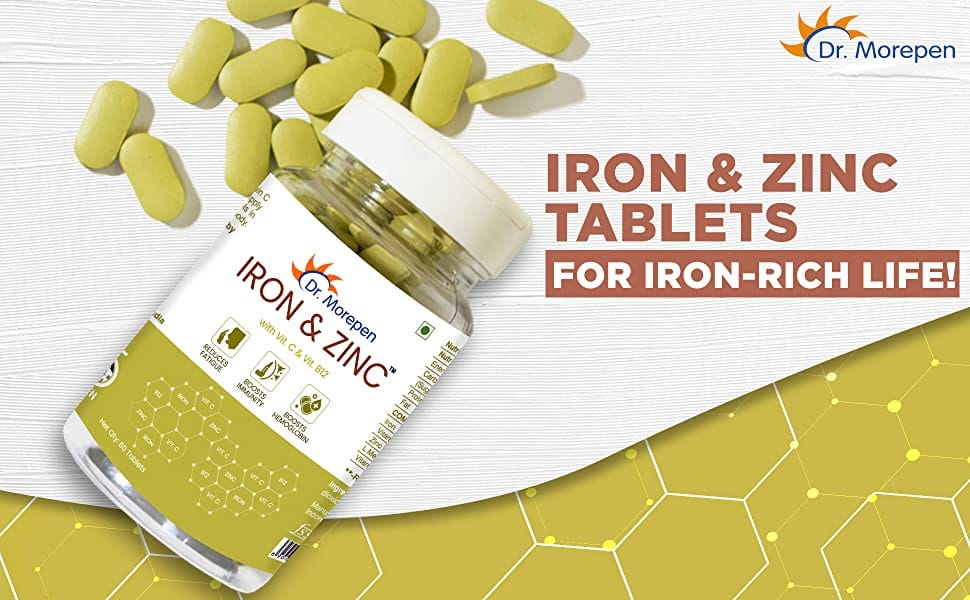 DR. MOREPEN Iron & Zinc Tablets with Vitamin C & B12 for Immunity ...