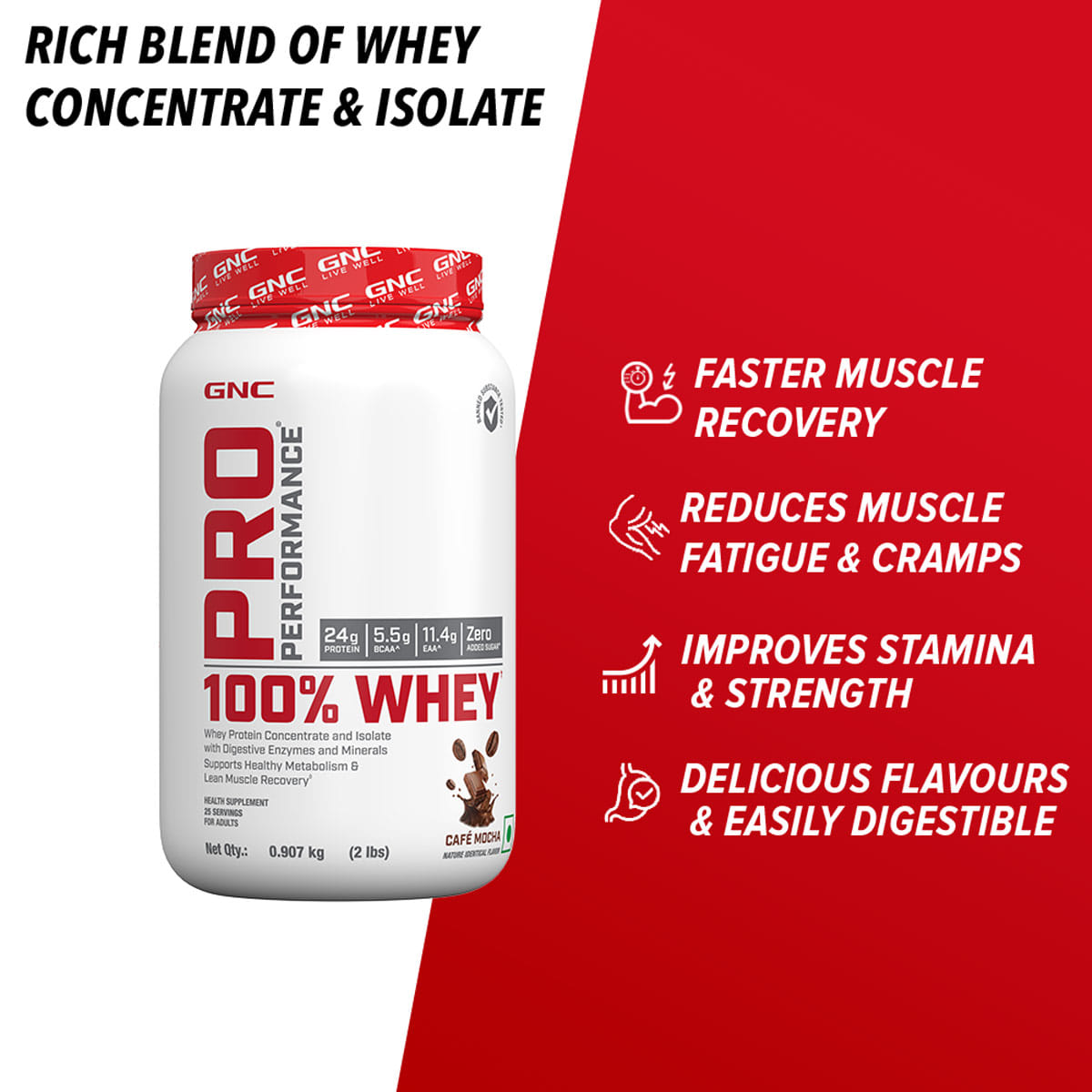 GNC Pro Performance 100% Whey Protein Powder | Boosts Strength ...