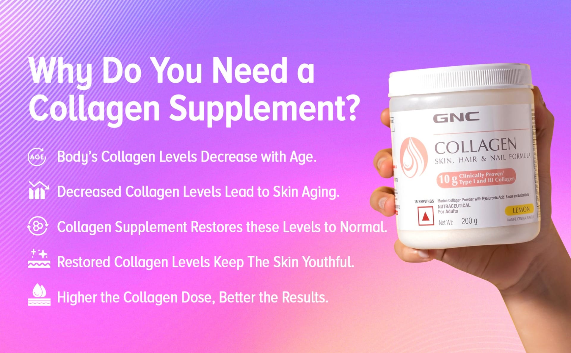 GNC Marine Collagen with Hyaluronic Acid, Biotin & Antioxidants for ...